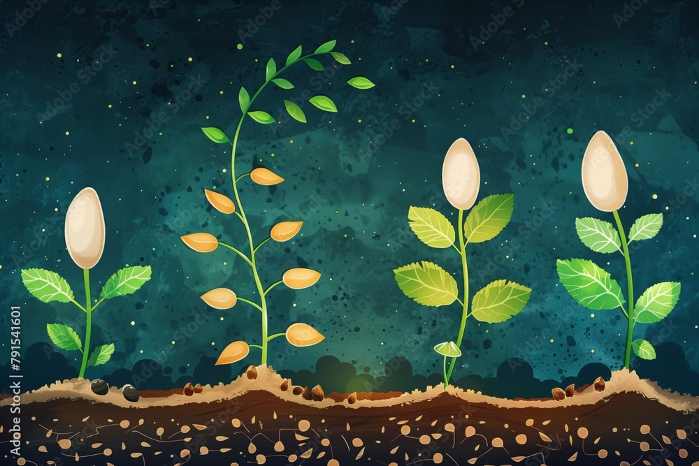 A dynamic illustration showing the lifecycle of a seed, from storage in ...