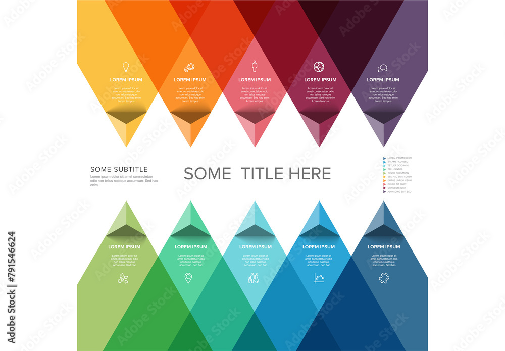 Multipurpose Infographic template with rainbow ten triangle arrows in ...