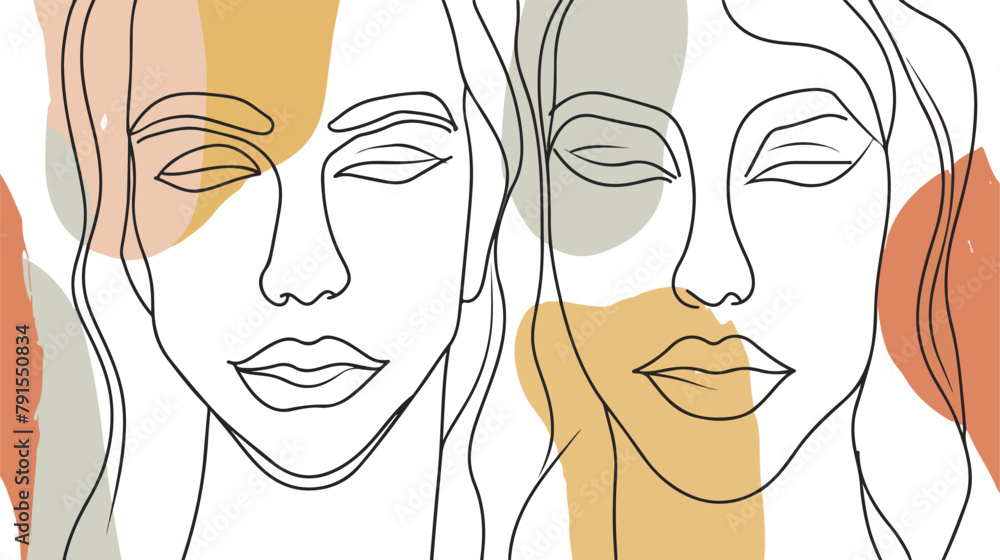 Abstract line art woman face Card and seamless patter Stock Vector ...