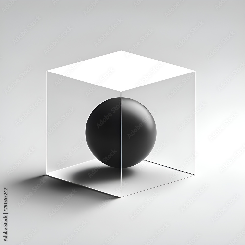 InsideUs, Within a pristine glass cube rests a solitary black sphere ...