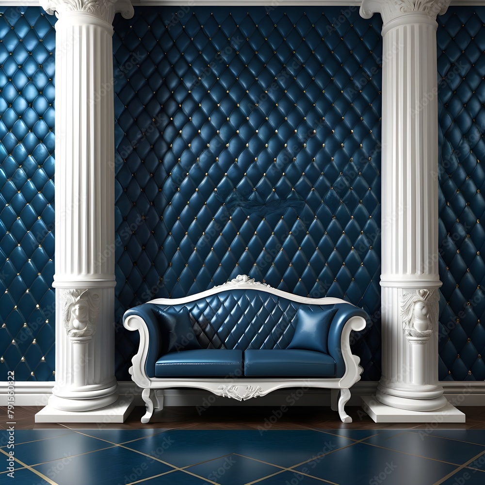 3d wallpaper, columns, peacock and effect of quilted leather. The main ...