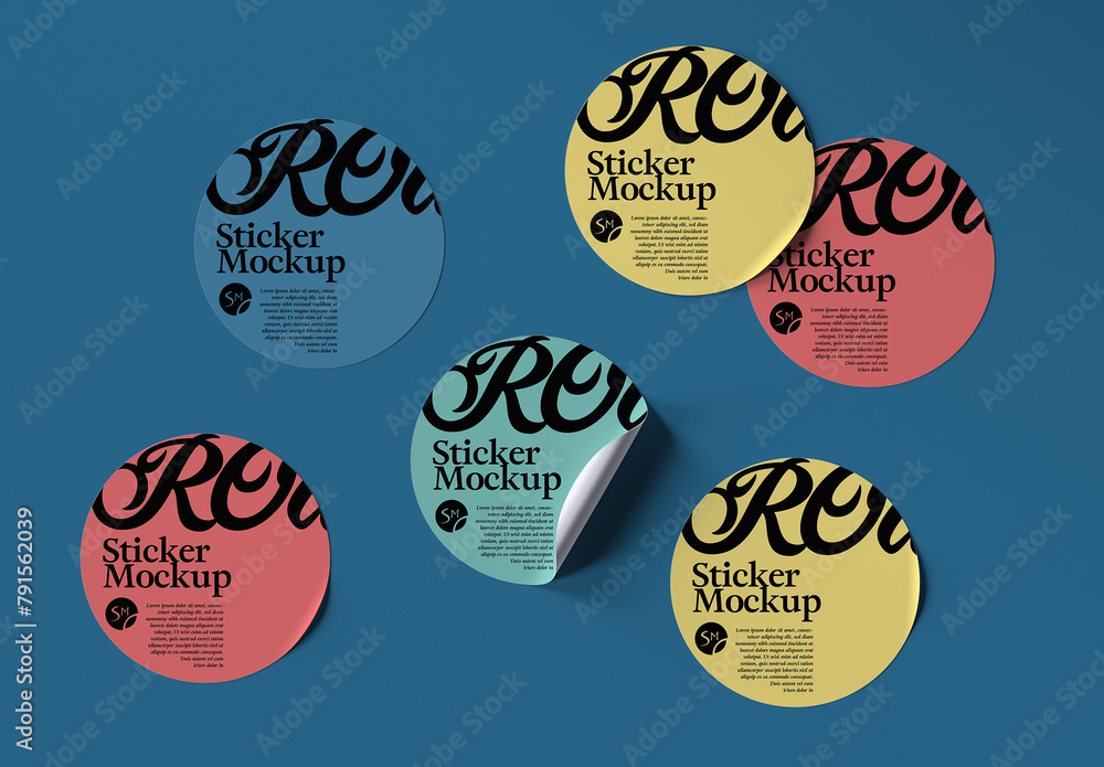 Round Paper Sticker Mockup Set Collection Stock Template | Adobe Stock
