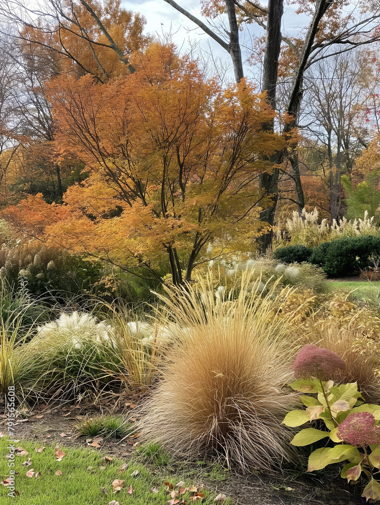 Organic, rustic and naturalistic garden design with trees, ornamental ...