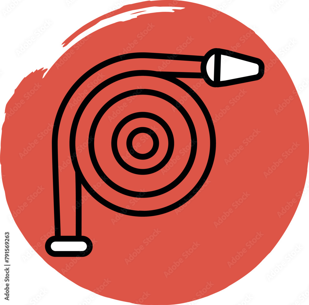 Fire hose vector icon in line art style, black and white illustration ...
