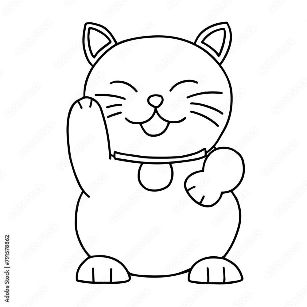 cat sitting on its haunches and raising its paw doodle outline drawing ...