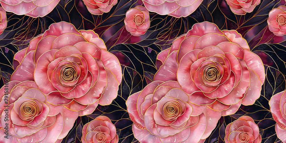 vintage rose background, rose seamless pattern with vintage damask ...