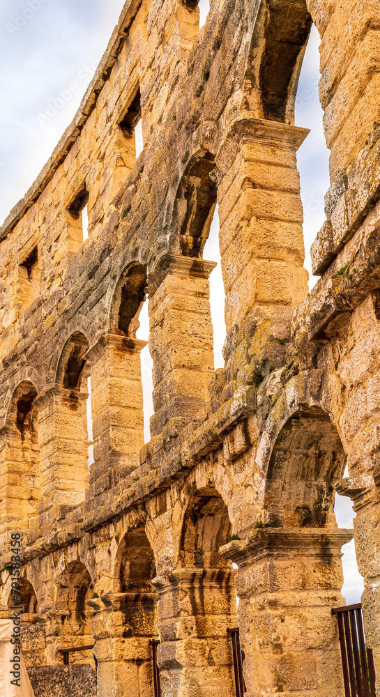 arc wall of ancient building in arena colosseum style, typical roman ...