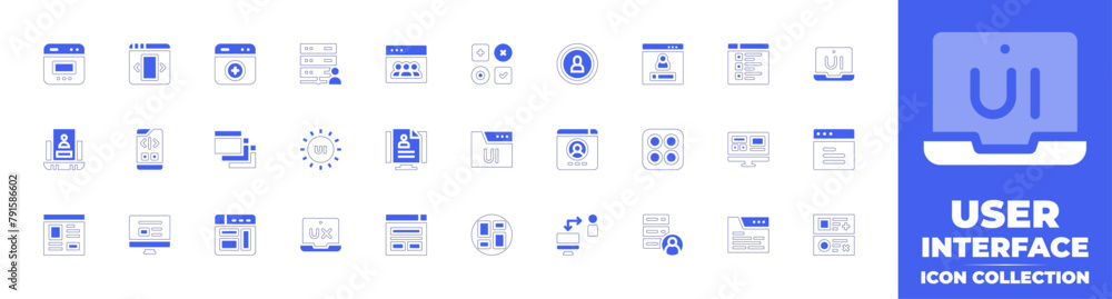 User interface icon collection. Duotone style line stroke and bold ...