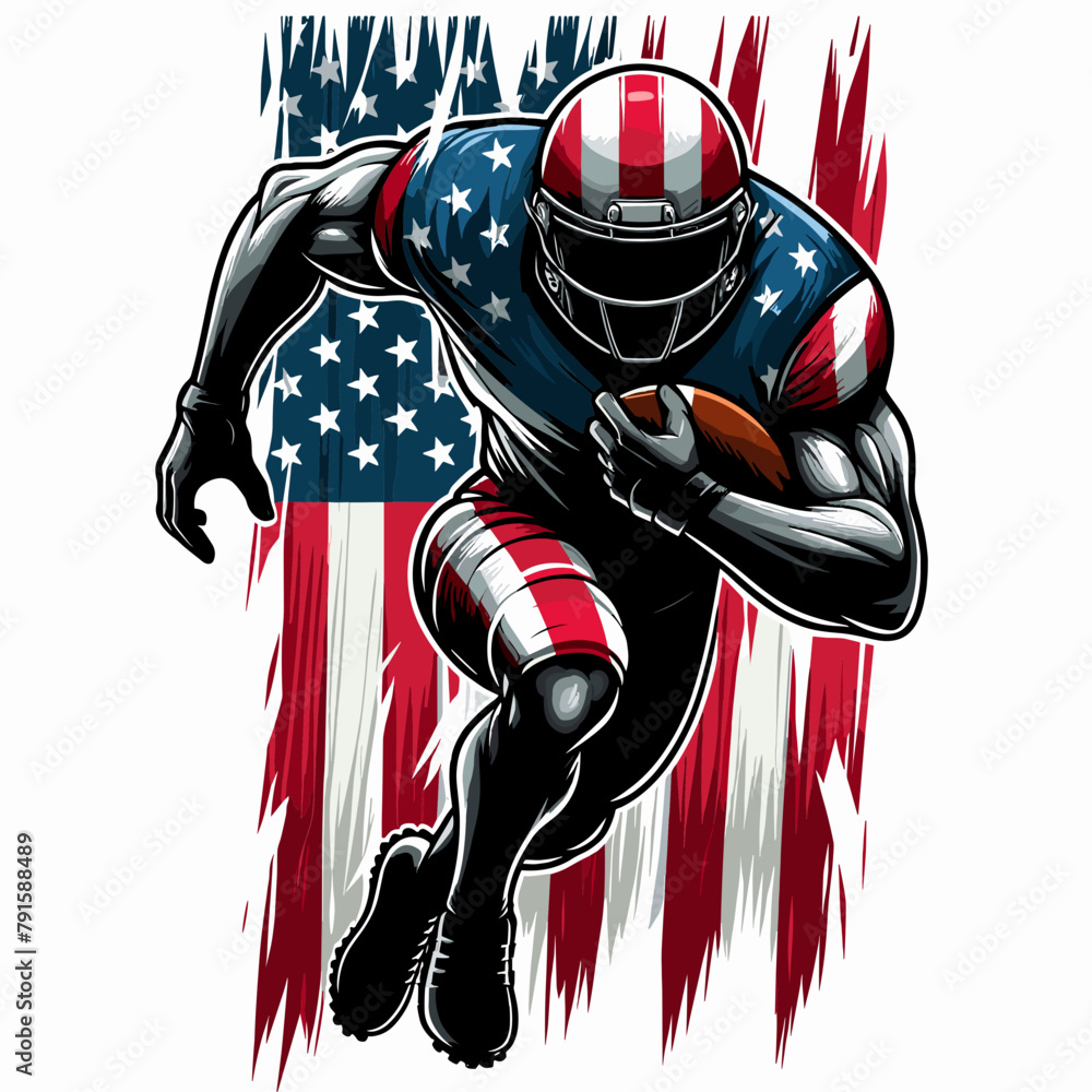 American football Sport Player, 4th of July patriotic American flag ...