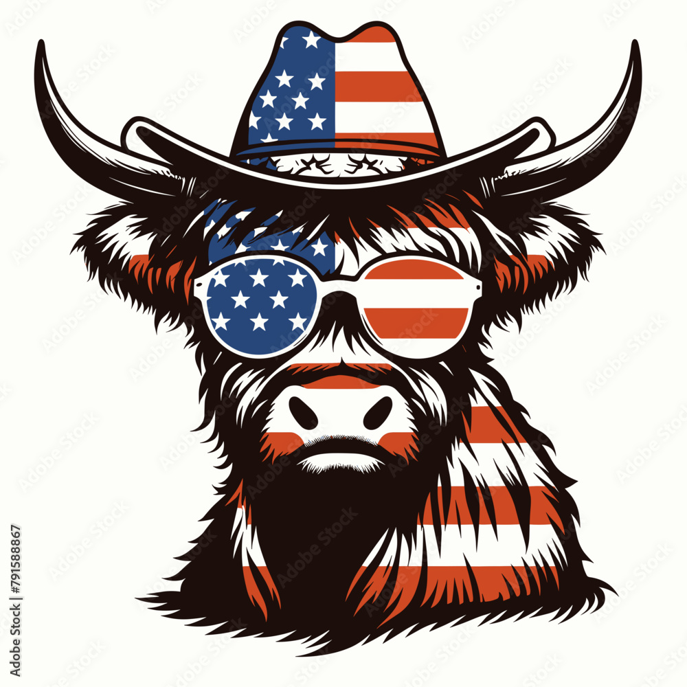 Highland Cow Wear USA Top Hat, 4th of July patriotic American flag ...