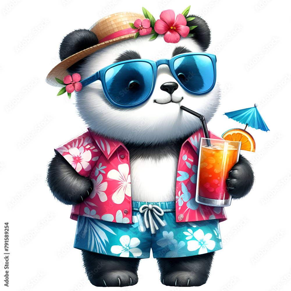 Watercolor Summer PandaClipart, Panda Clipart, Summer Beach PNG, Ocean ...