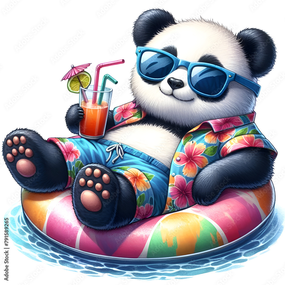 Watercolor Summer PandaClipart, Panda Clipart, Summer Beach PNG, Ocean ...