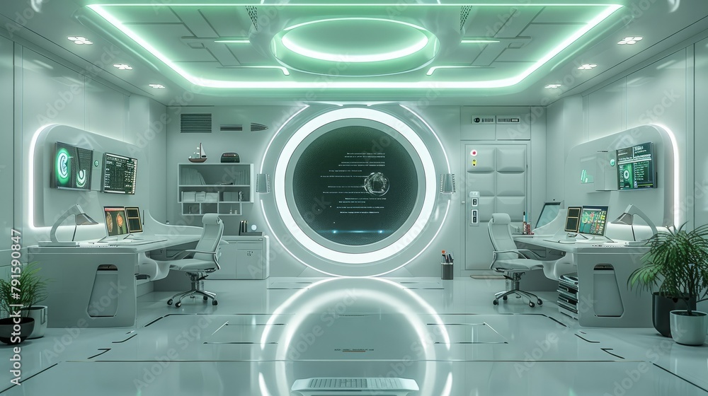 Workshop, science lab, blackboard, white and green style, chair and ...