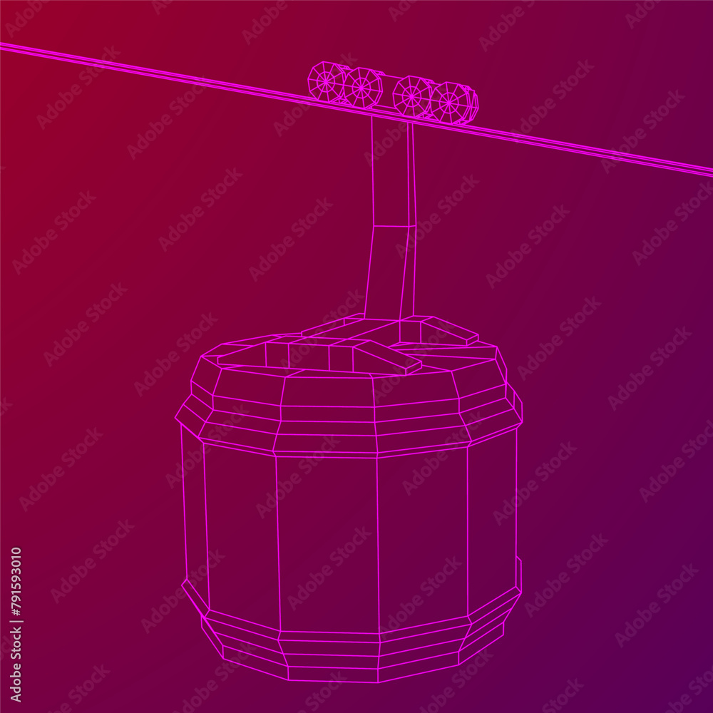 Cable car cabin gondola. Funicular simple cableway concept. Wireframe ...
