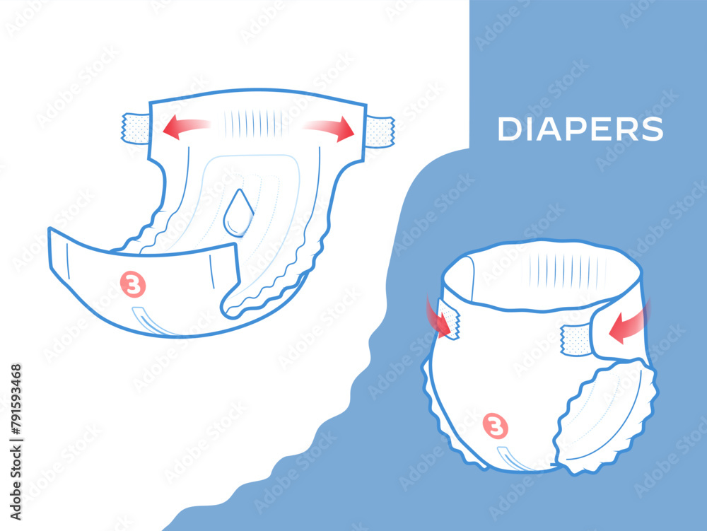 Detailed stroke diaper icon. Vector element isolated on white ...