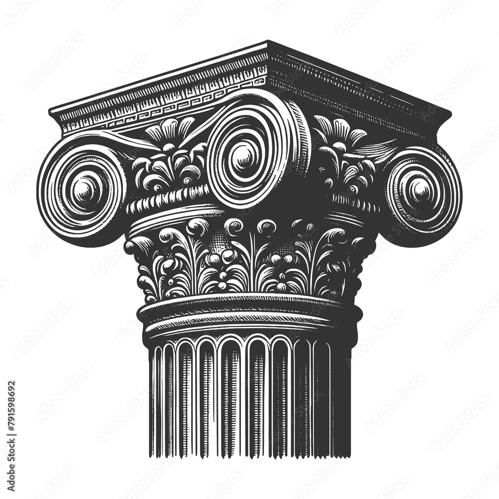 Ionic Roman Greek column capital intricate acanthus leaves and scroll ...