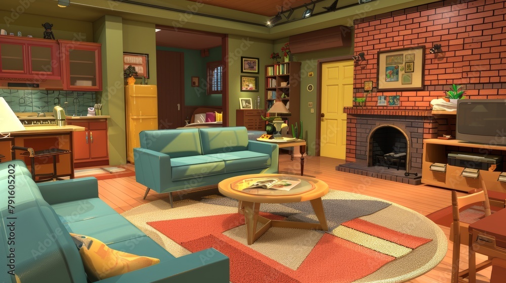 A 3d cartoon version of a classic TV sitcom set AI generated ...