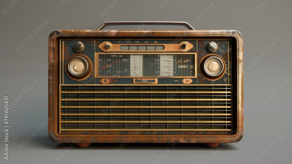 A 3d model of a vintage radio with retro-inspired textures and colors ...