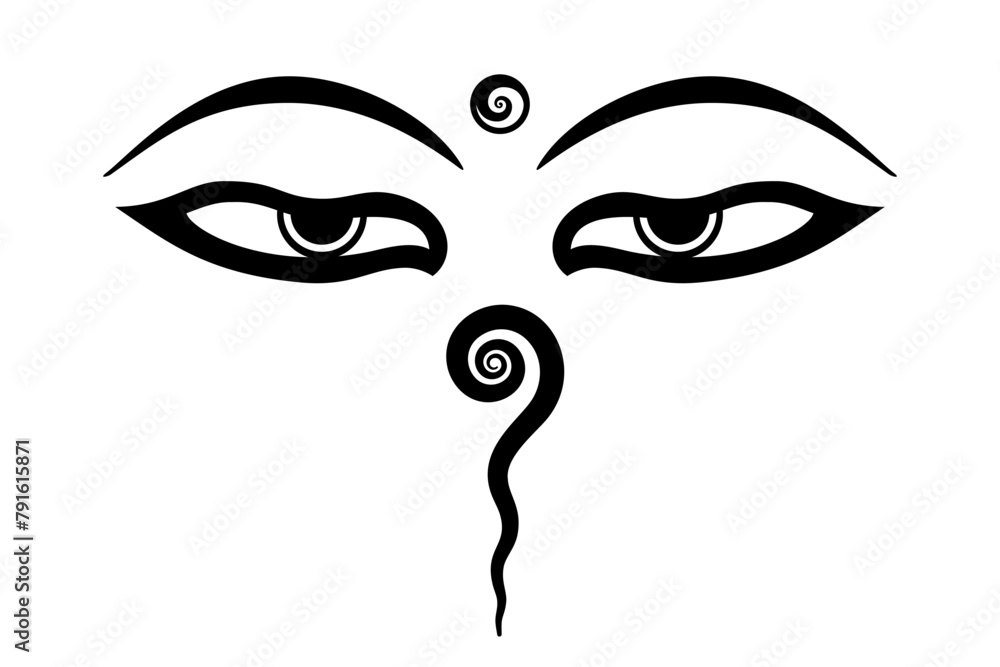 The Eyes of Buddha or Wisdom eyes. Symbol in Buddhist art. Half-closed ...