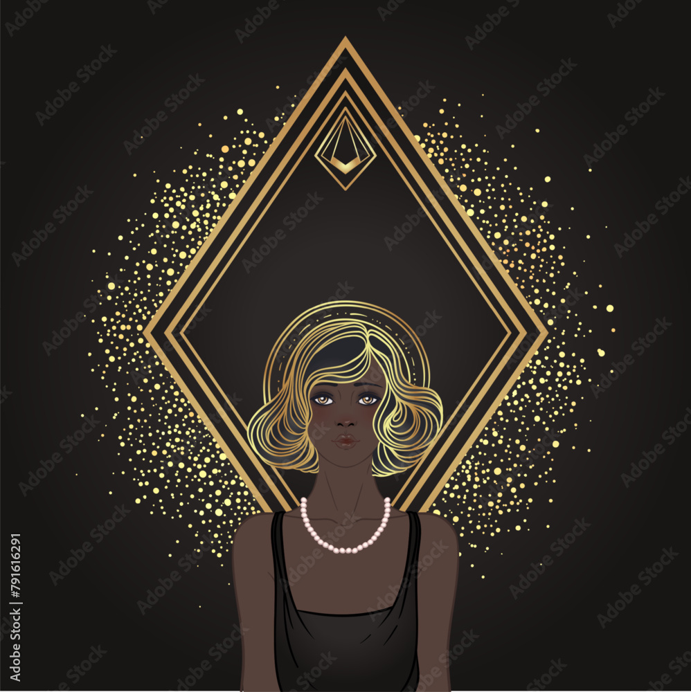 Retro fashion, glamour girl of twenties. African American woman. Vector ...