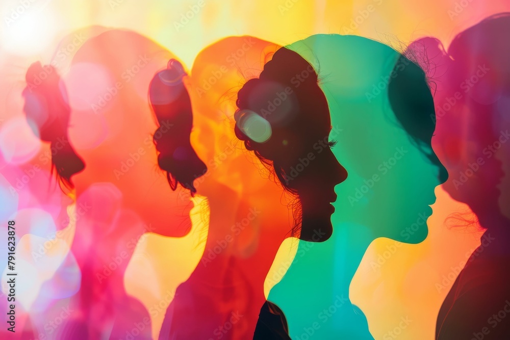rainbow, multi-colored silhouettes. people of different ethnicities and ...
