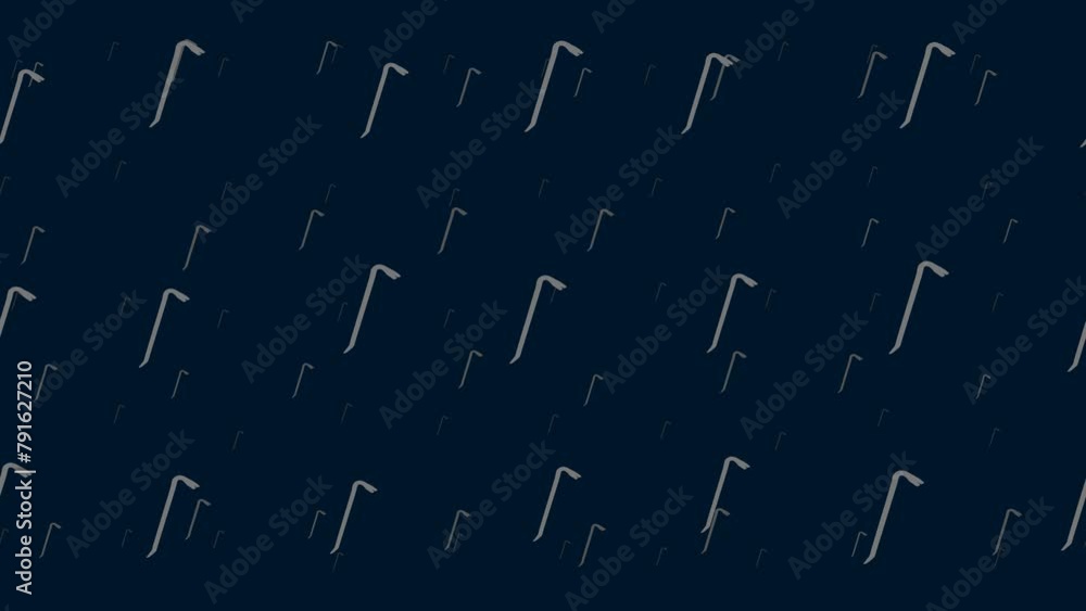 Crowbar symbols float horizontally from left to right. Parallax fly effect. Floating symbols are ...
