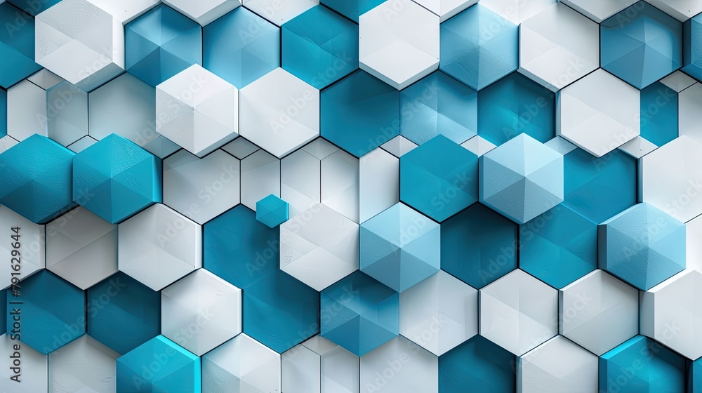 Dynamic tessellation of 3D hexagons in varying shades of blue Stock ...