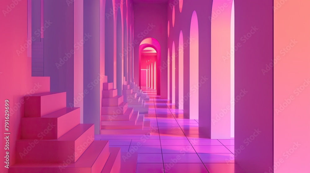 3D optical illusion of interconnected corridors in a recursive loop ...