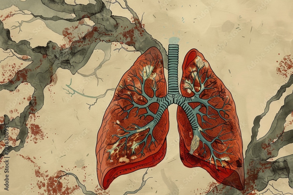 Illustration of human lung anatomy Shows the trachea and alveoli. Stock ...