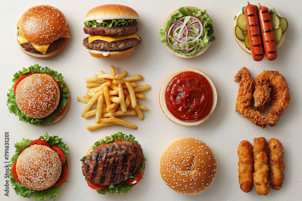 Set of All Fast Food, isolated on white background. Fried chicken ...