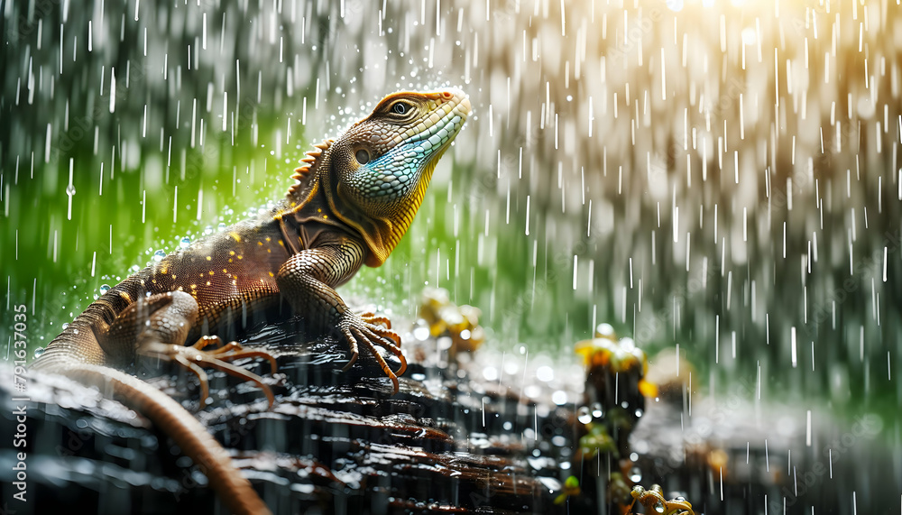 Close-up Rainy Reptiles: Lizards Basking in Rain - A Unique Perspective ...