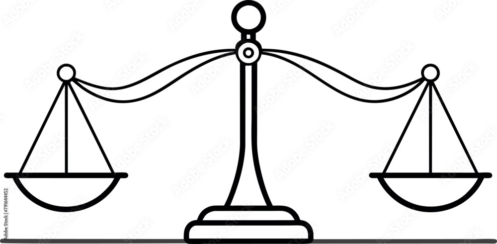 One continuous line drawing of law balance and scale of justice. Symbol ...