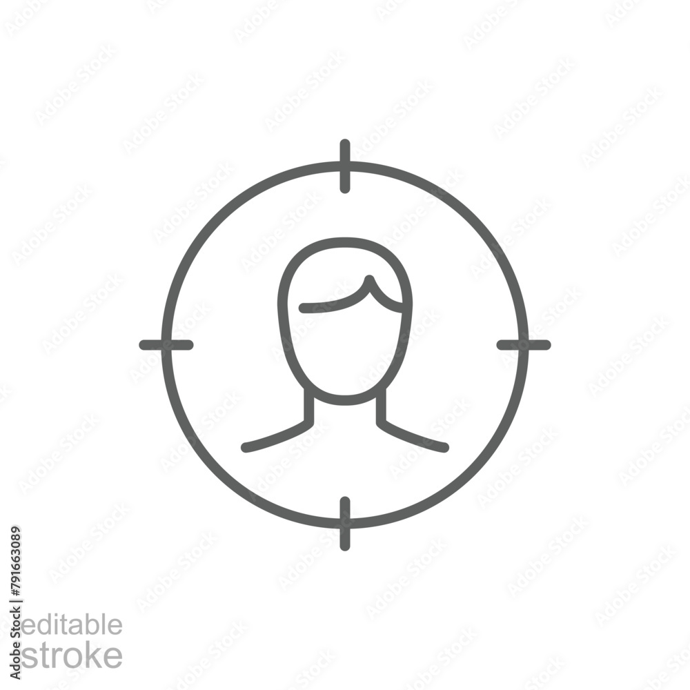 Male user target icon. Simple outline style. Man, user target, approach ...