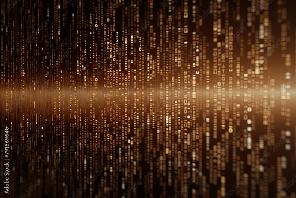 Beige binary code on dark, creating an atmosphere of data technology ...