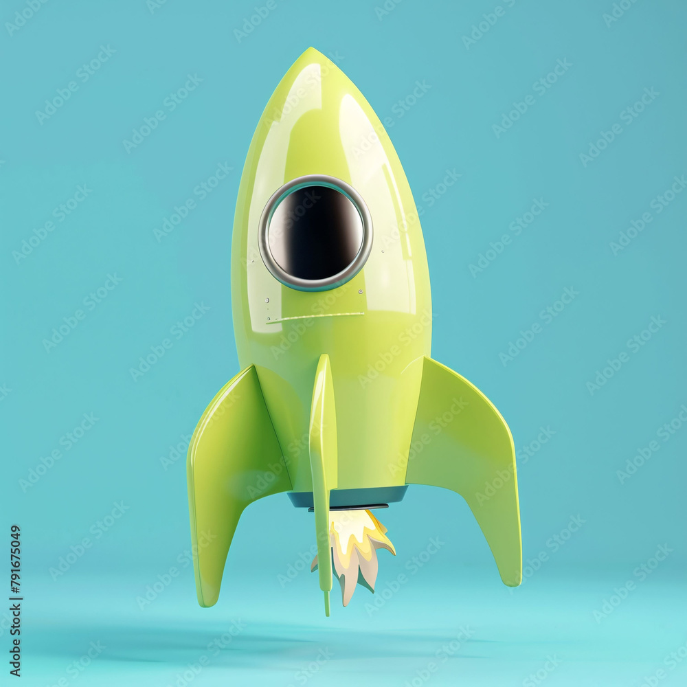 3D accelerating rocket, World Space Day science and technology concept ...