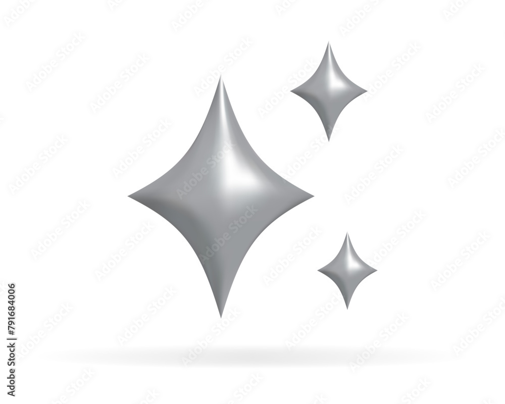 Shining silver stars emoji.3d style gray metallic star icon,twinkle ...
