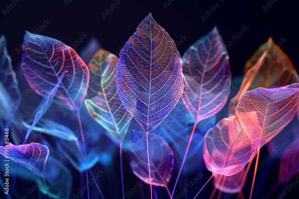 A detailed image of plant specimens and seedlings under a growth light ...