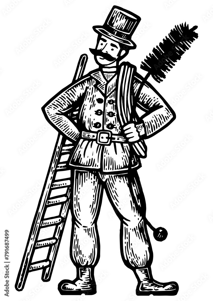 Chimney sweep man engraving PNG illustration. Scratch board style ...