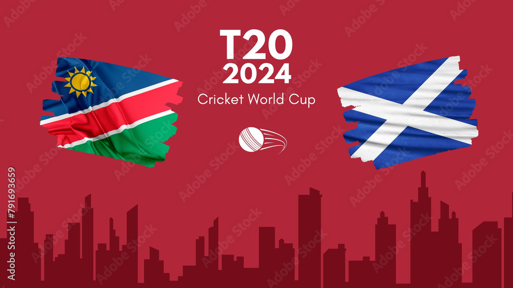 Namibia vs scotland flag, world map and building skyline use for t20 ...
