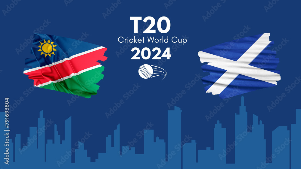 Namibia vs scotland flag, world map and building skyline use for t20 ...