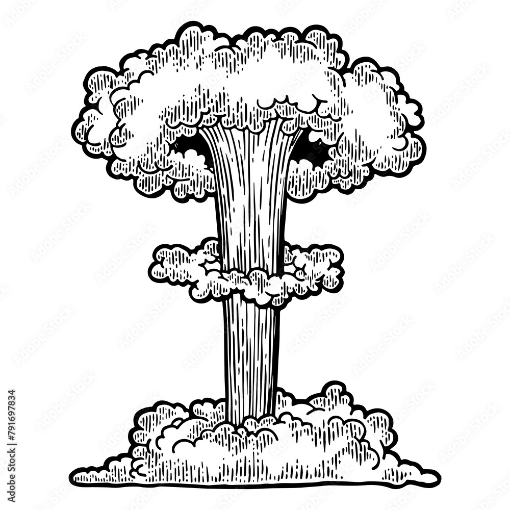 Nuclear bomb explosion vintage engraving PNG illustration. Scratch ...