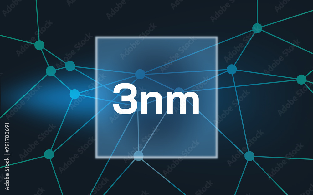 3nm lettering on a illustrated processor chip in front of connected ...