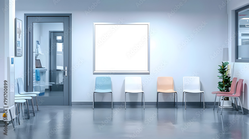 A mockup of an empty white poster on the wall in modern hospital ...