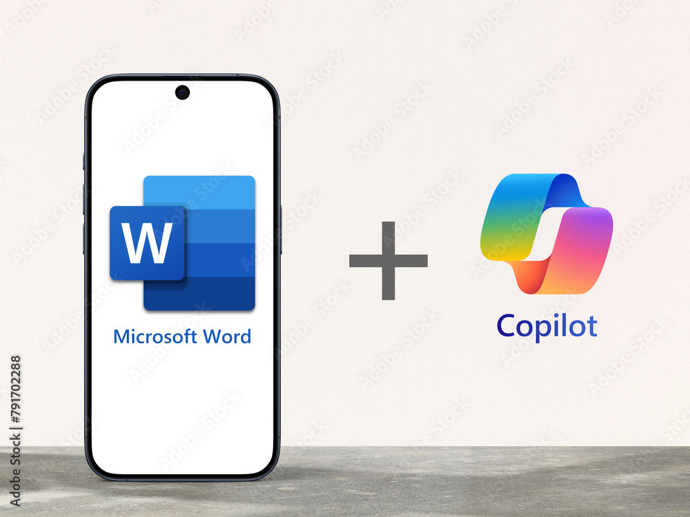 Microsoft Word Logo is displayed on a modern smartphone, Copilot logo ...