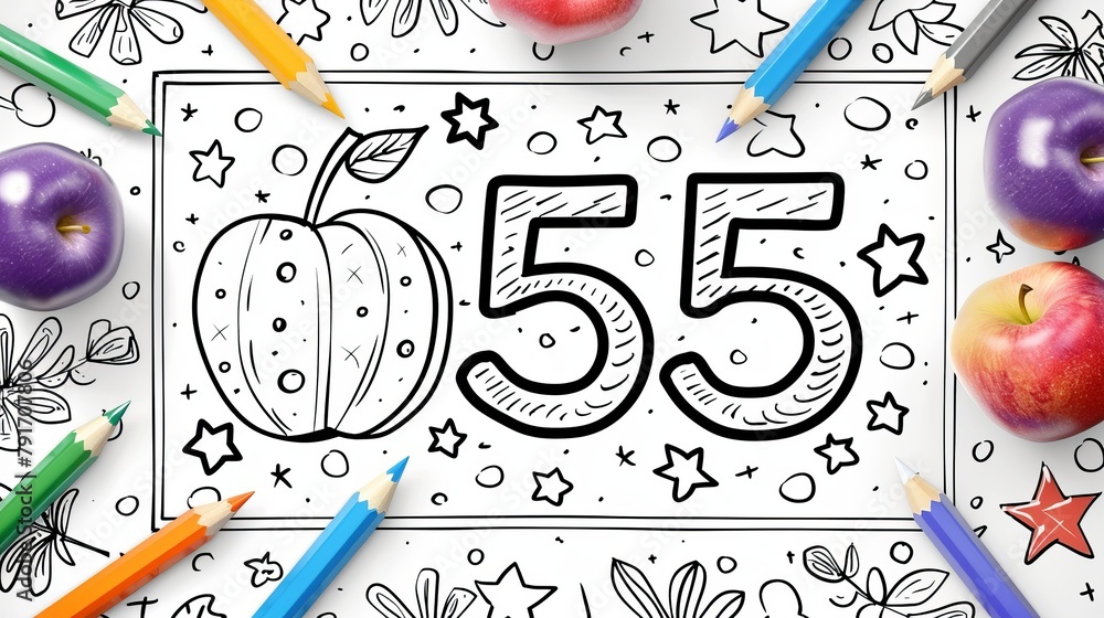 Alphabets & Numbers: A coloring book page with the number '5 ...