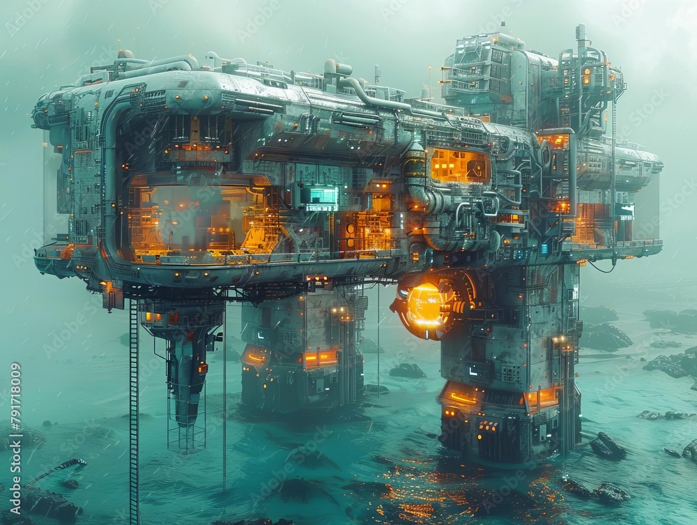 A futuristic power plant built on the ocean floor, harnessing ...