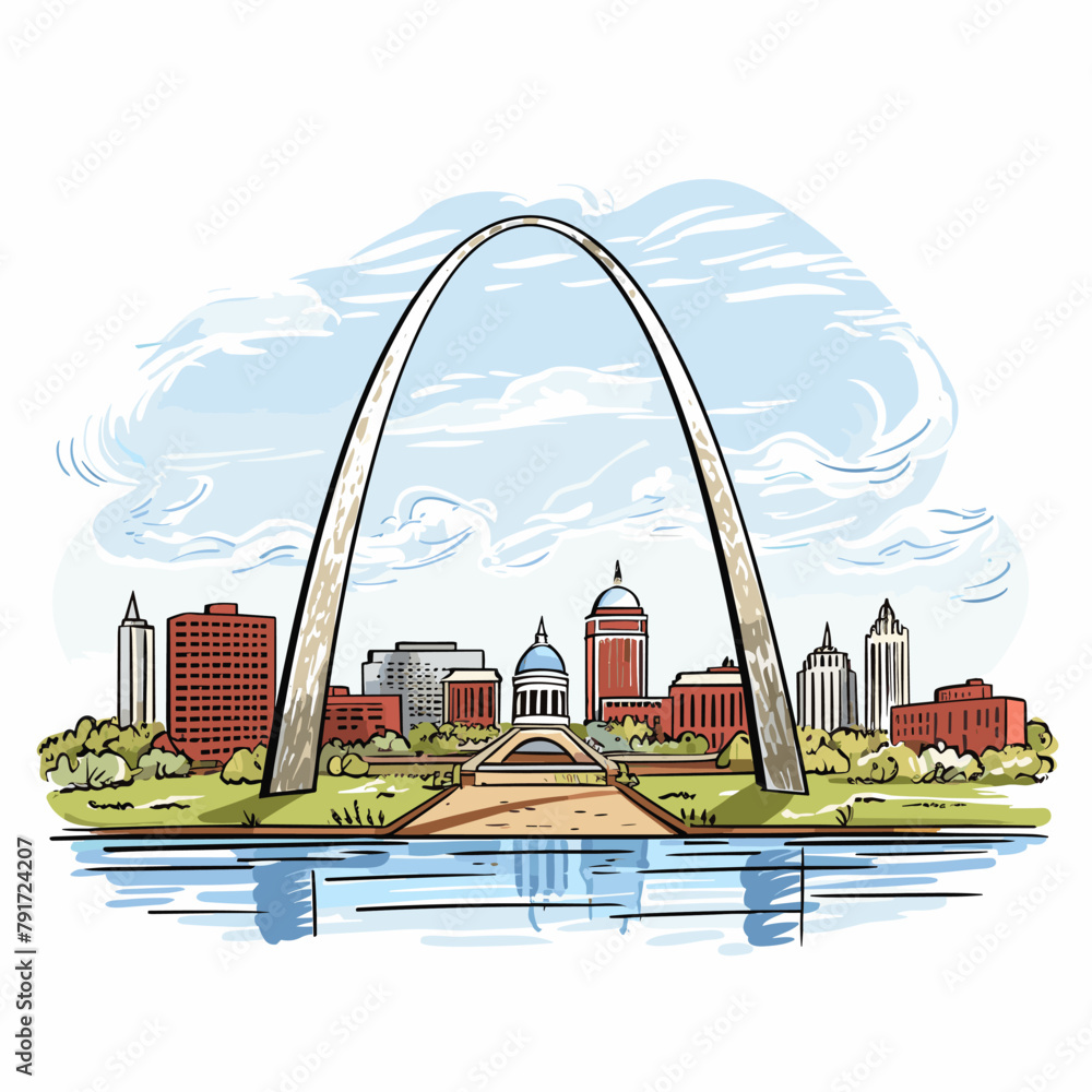 Vetor de Gateway Arch. Gateway Arch hand-drawn comic illustration ...
