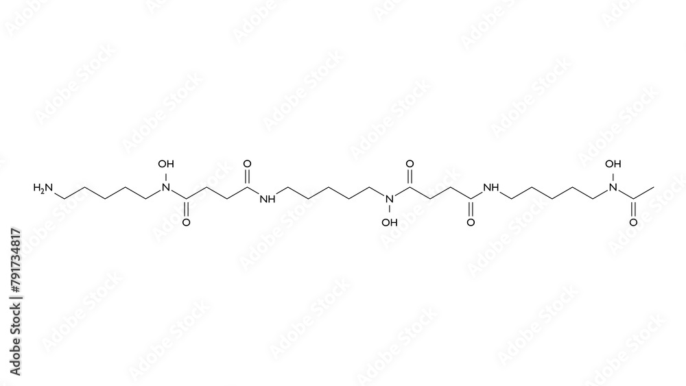 deferoxamine molecule, structural chemical formula, ball-and-stick ...