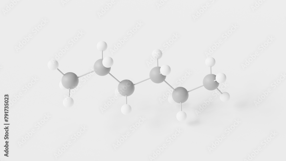 hexane molecule 3d, molecular structure, ball and stick model ...