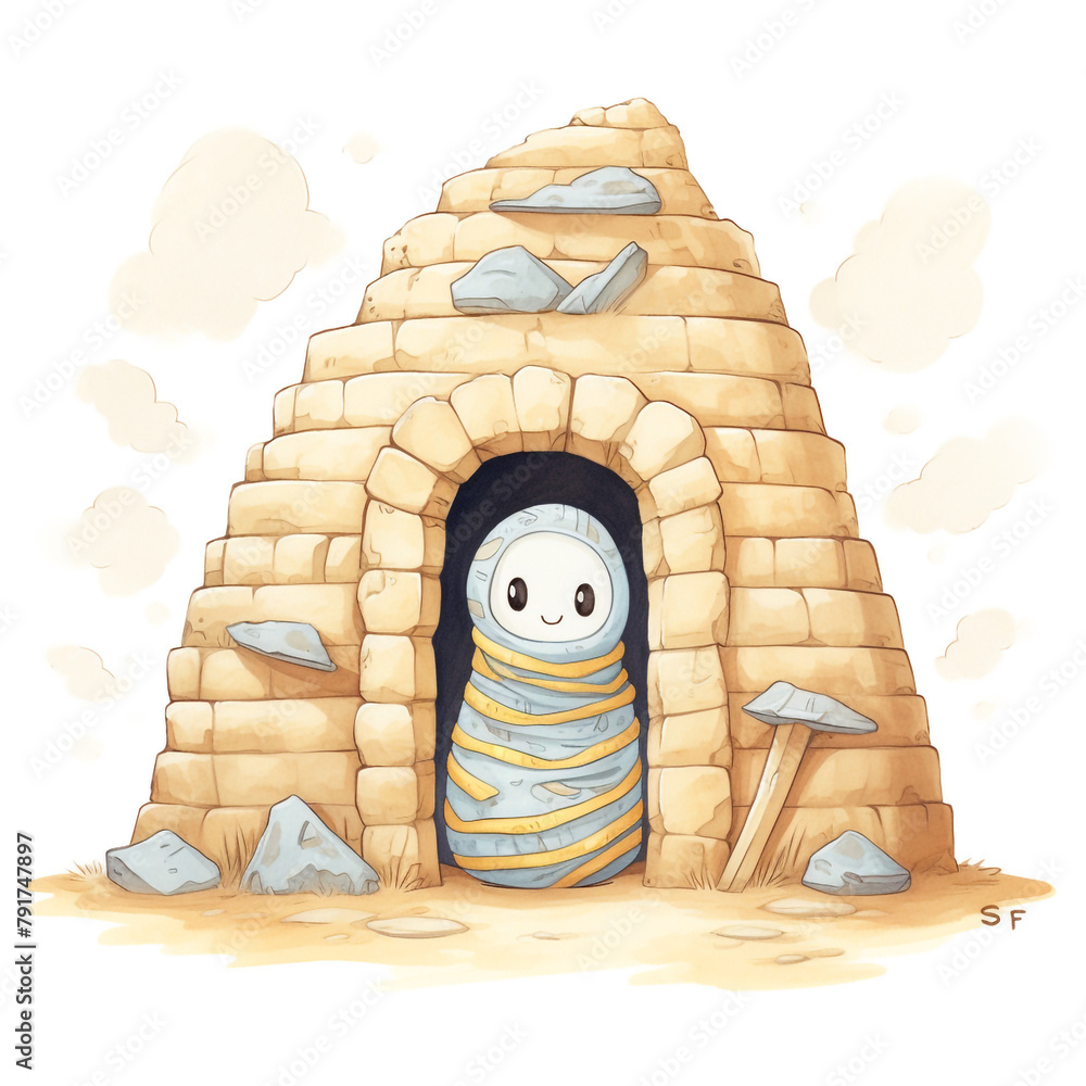 cute pastel mummy's tomb in white background сreated with Generative Ai ...